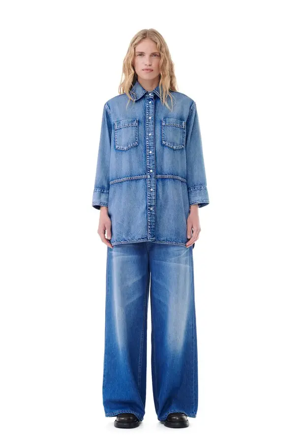 GANNI Denim Short Sleeve Shirt