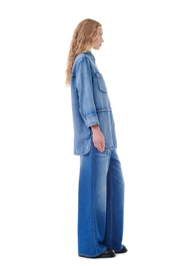 GANNI Denim Short Sleeve Shirt