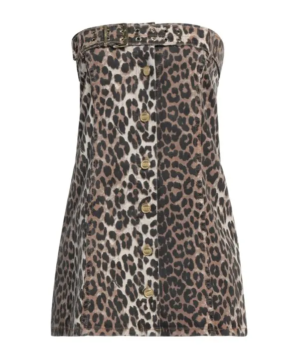GANNI Leopard Print Strapless Tube Top With Belt