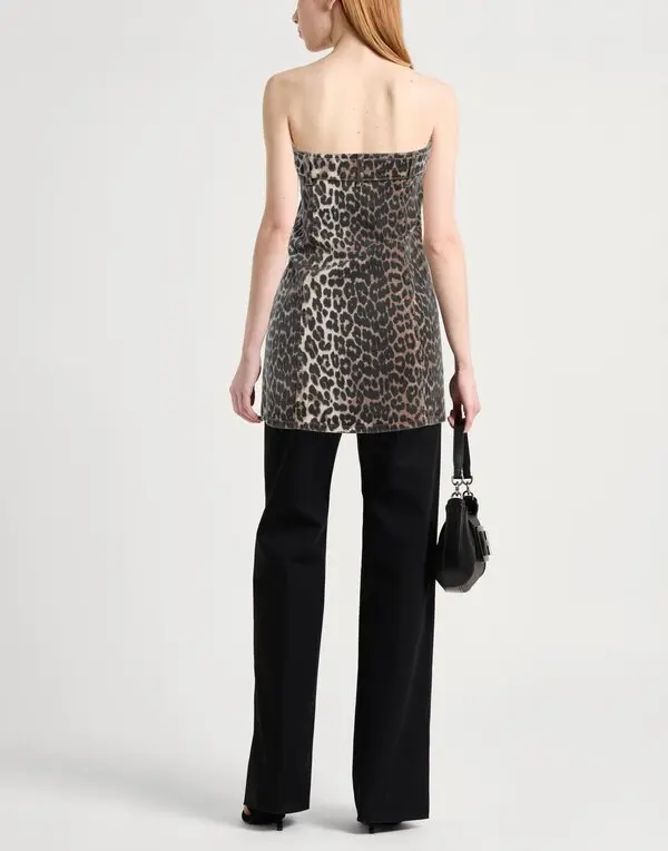 GANNI Leopard Print Strapless Tube Top With Belt