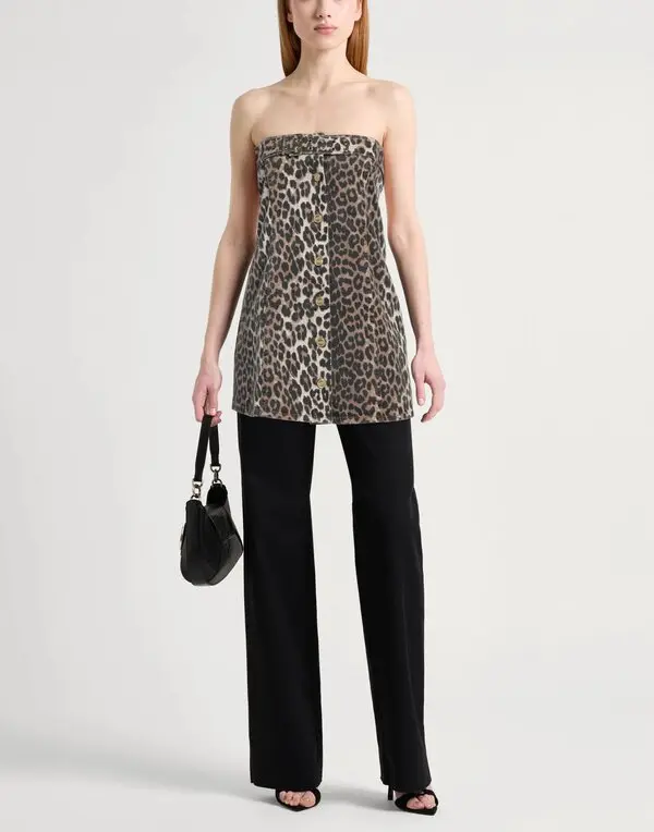 GANNI Leopard Print Strapless Tube Top With Belt