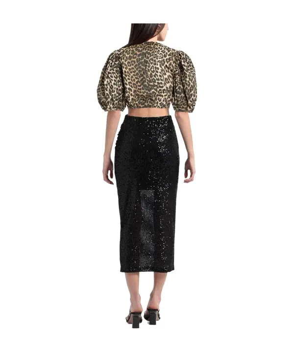 GANNI Leopard Print Square Neck Short Sleeve Top