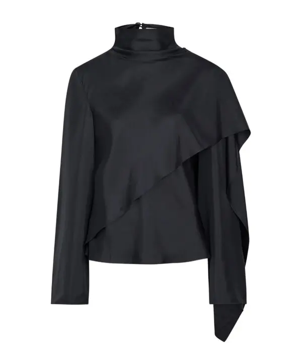 RÓHE High-neck Asymmetrical Draped Silk Top - Black