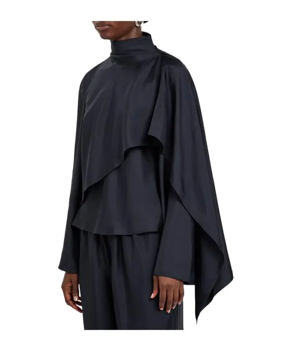 RÓHE High-neck Asymmetrical Draped Silk Top - Black