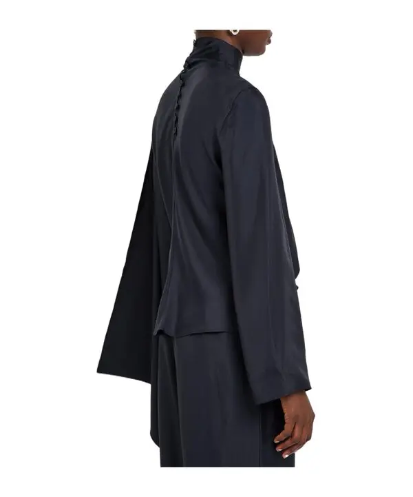 RÓHE High-neck Asymmetrical Draped Silk Top - Black