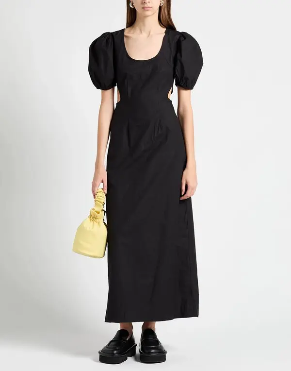 GANNI Elegant Solid Color Short Sleeve Midi Dress