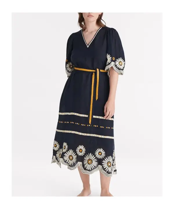 ERES Hortense Floral-embroidered Linen Dress