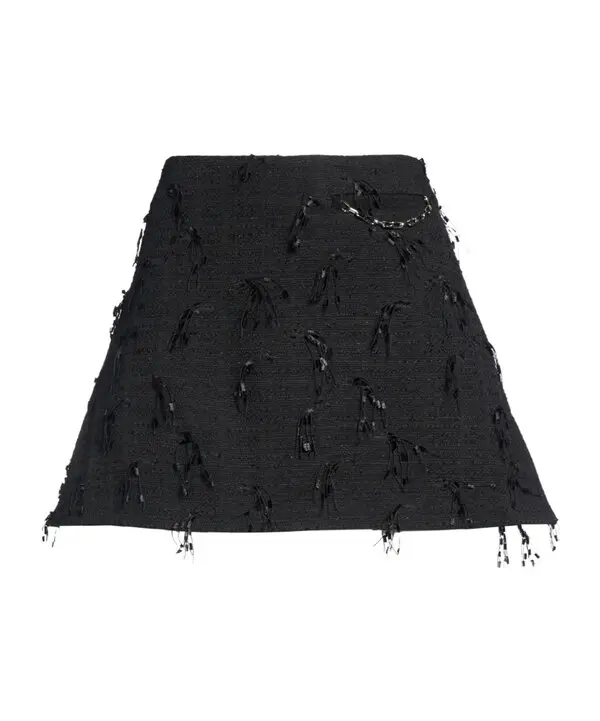 GANNI Woolen A-line Skirt With Beadwork And Tassels - Black