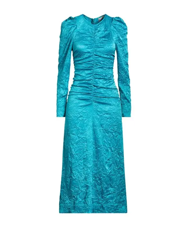 GANNI Ruched Long Sleeve Midi Dress