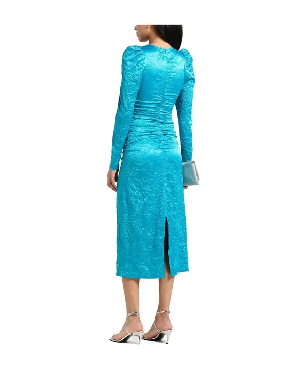 GANNI Ruched Long Sleeve Midi Dress