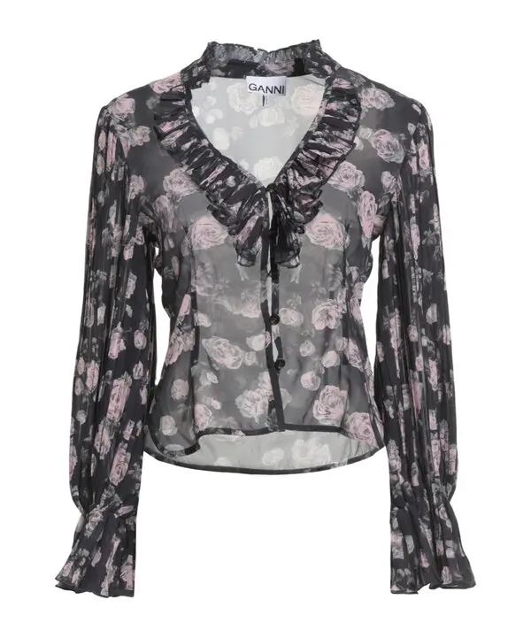GANNI Floral Long-sleeved Shirt With Ruffle Detail