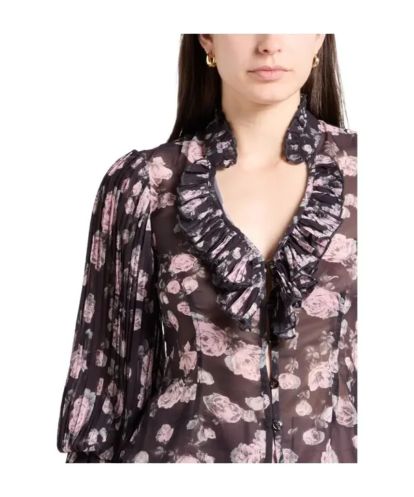 GANNI Floral Long-sleeved Shirt With Ruffle Detail