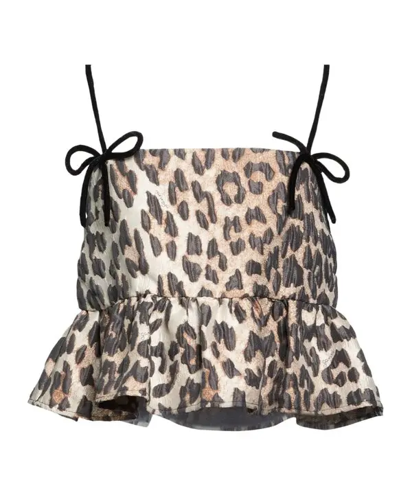GANNI Leopard Print Cropped Camisole - Black