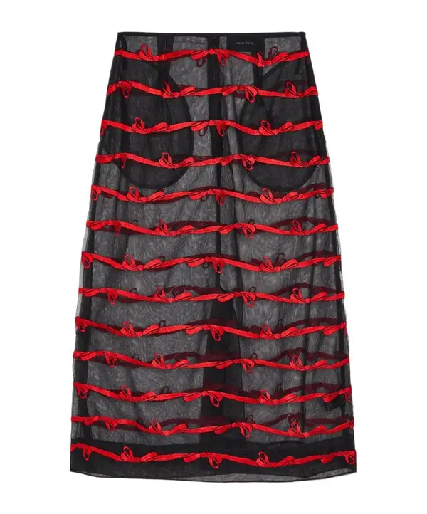 Simone Rocha Embroidered Sheer Tulle Midi Skirt - Black