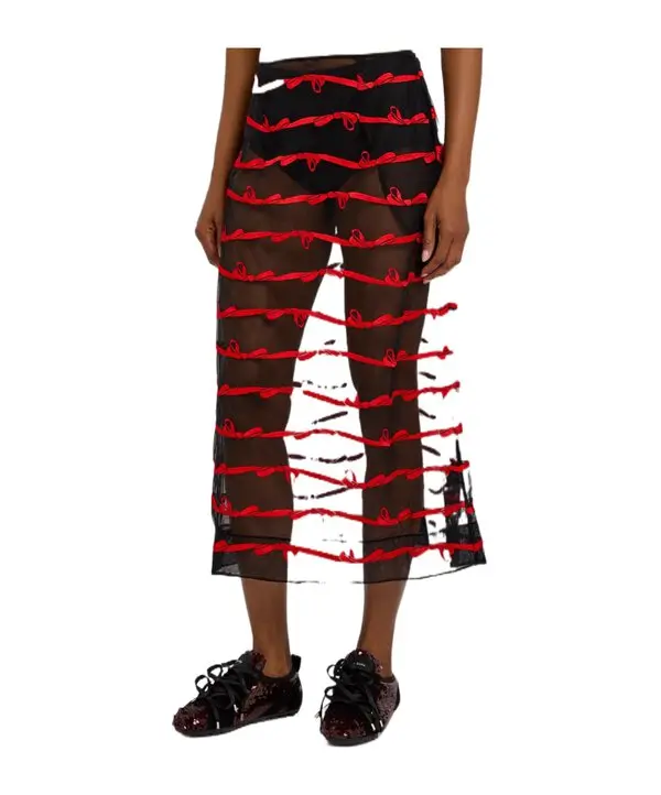 Simone Rocha Embroidered Sheer Tulle Midi Skirt
