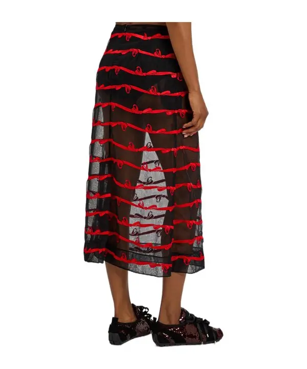 Simone Rocha Embroidered Sheer Tulle Midi Skirt