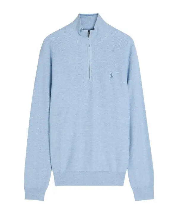 Polo Ralph Lauren Logo-embroidered Half-zip Piqué Cotton Jumper - Blue