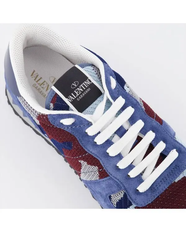 Valentino Garavani Rockrunner Camouflage Lace-up Sneakers - Blue