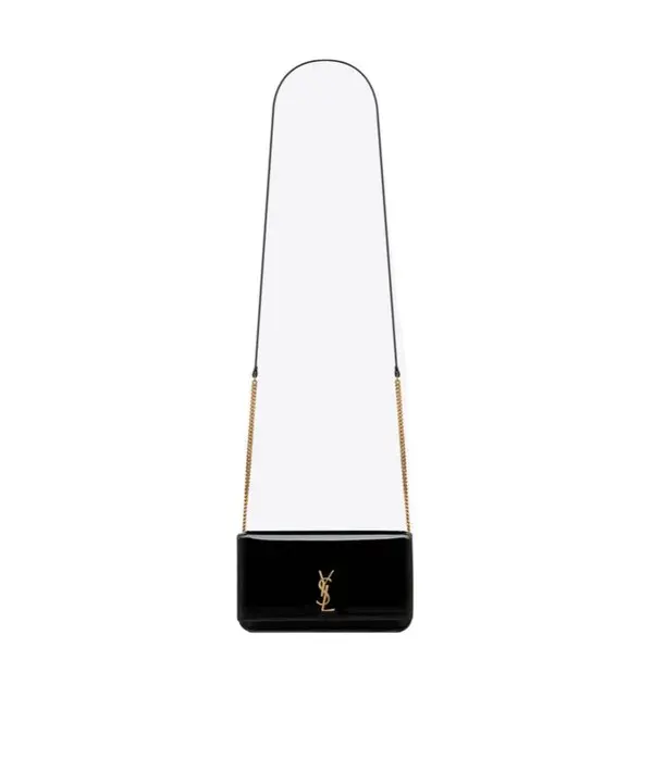 Saint Laurent Cassandre Phone Holder In Patent Leather - Black