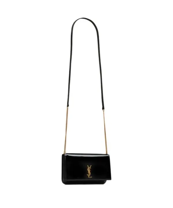 Saint Laurent Cassandre Phone Holder In Patent Leather - Black