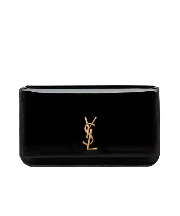 Saint Laurent Cassandre Phone Holder In Patent Leather - Black