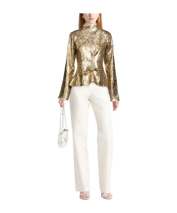 GANNI Long Sleeve Metallic Top