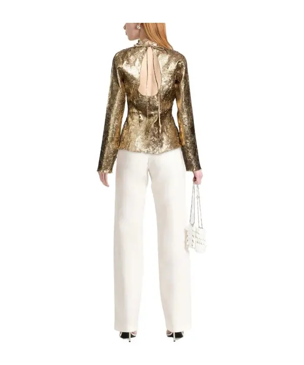 GANNI Long Sleeve Metallic Top