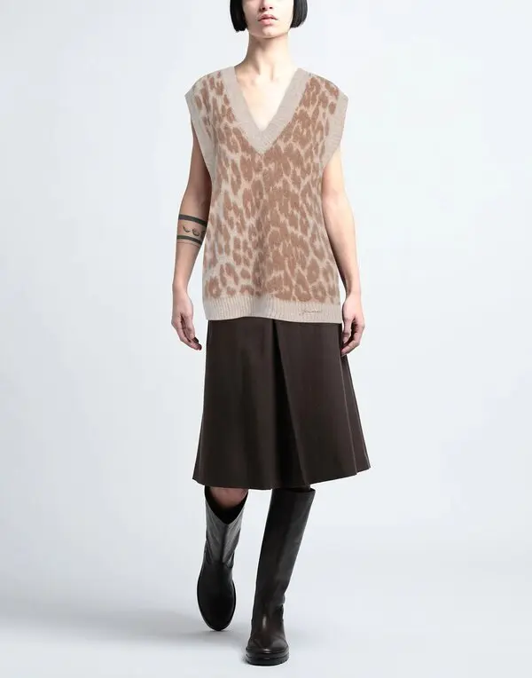 GANNI Sleeveless Leopard Print Knit Vest - Nude