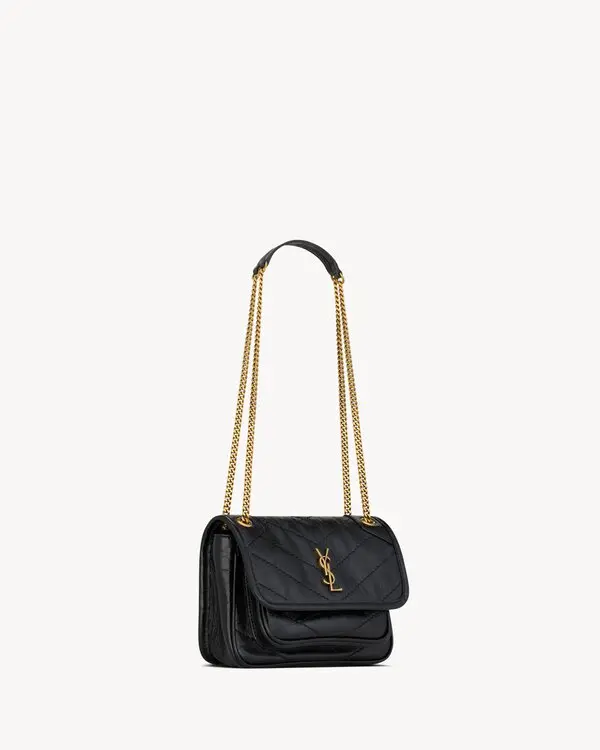 Saint Laurent Niki Baby In Vintage Leather With Chain Strap - Black