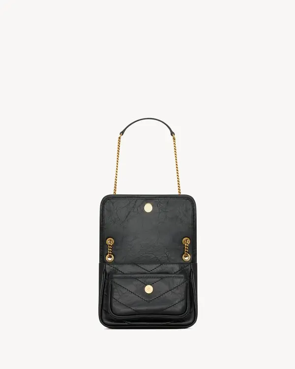Saint Laurent Niki Baby In Vintage Leather With Chain Strap - Black