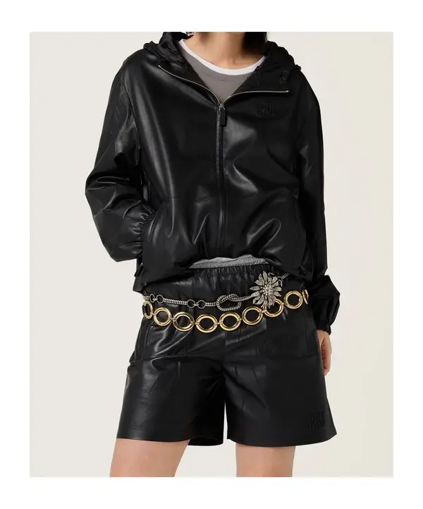 Miu Miu Nappa Leather Hoodie Jacket
