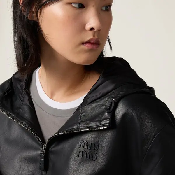 Miu Miu Nappa Leather Hoodie Jacket