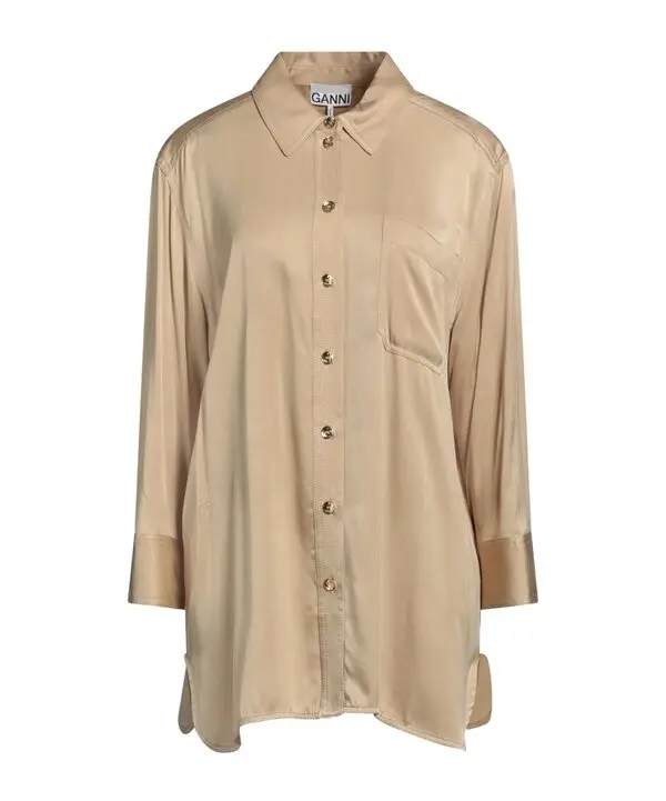 GANNI Solid Satin Long Sleeve Shirt