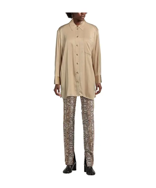 GANNI Solid Satin Long Sleeve Shirt