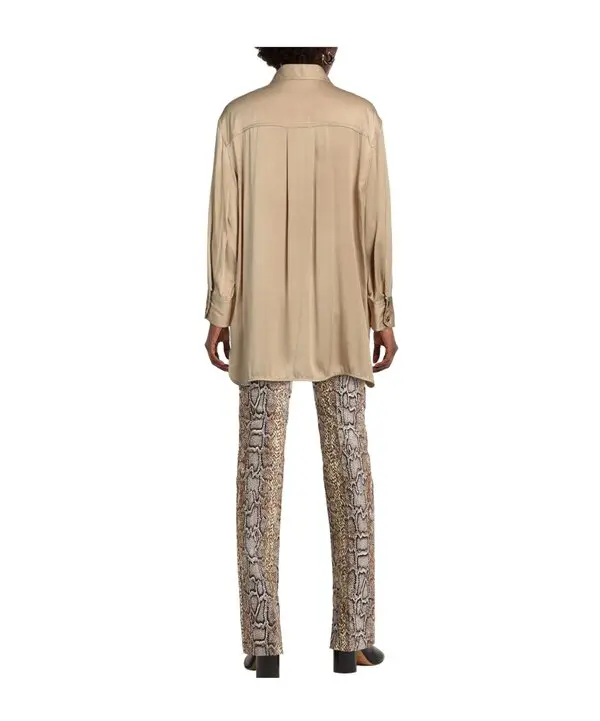 GANNI Solid Satin Long Sleeve Shirt