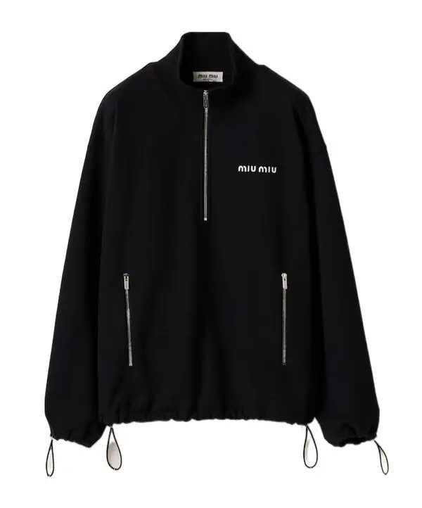 Miu Miu Oversized Cotton Fleece Sweatshirt With Embroidered Logo - Black