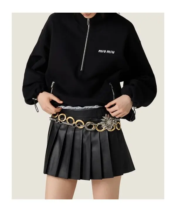 Miu Miu Oversized Cotton Fleece Sweatshirt With Embroidered Logo - Black