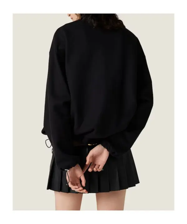 Miu Miu Oversized Cotton Fleece Sweatshirt With Embroidered Logo - Black