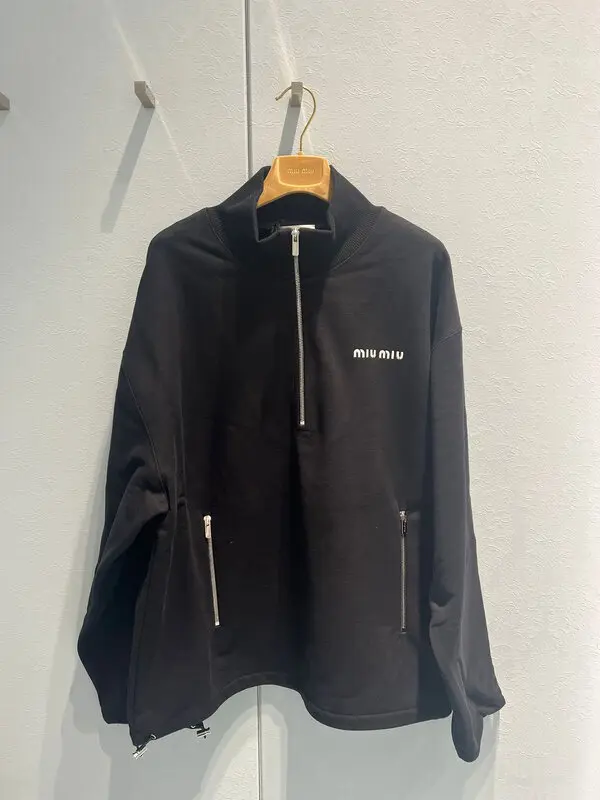 Miu Miu Oversized Cotton Fleece Sweatshirt With Embroidered Logo - Black