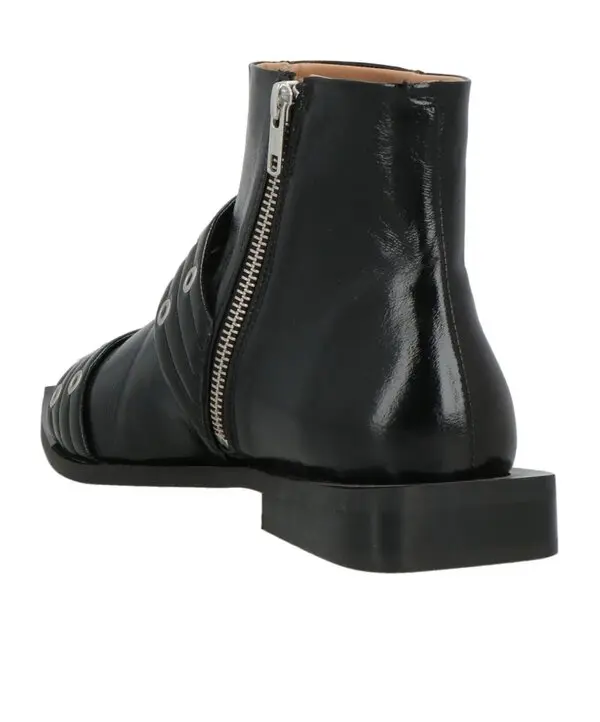 GANNI Glossy Square Toe Ankle Boots With Buckle Detail