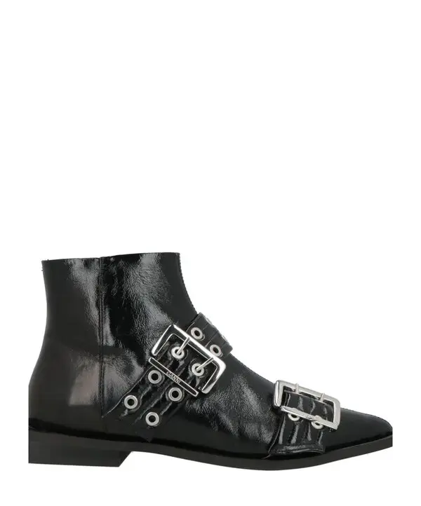 GANNI Glossy Square Toe Ankle Boots With Buckle Detail