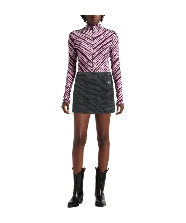 GANNI Zebra-striped Denim Wrap Skirt