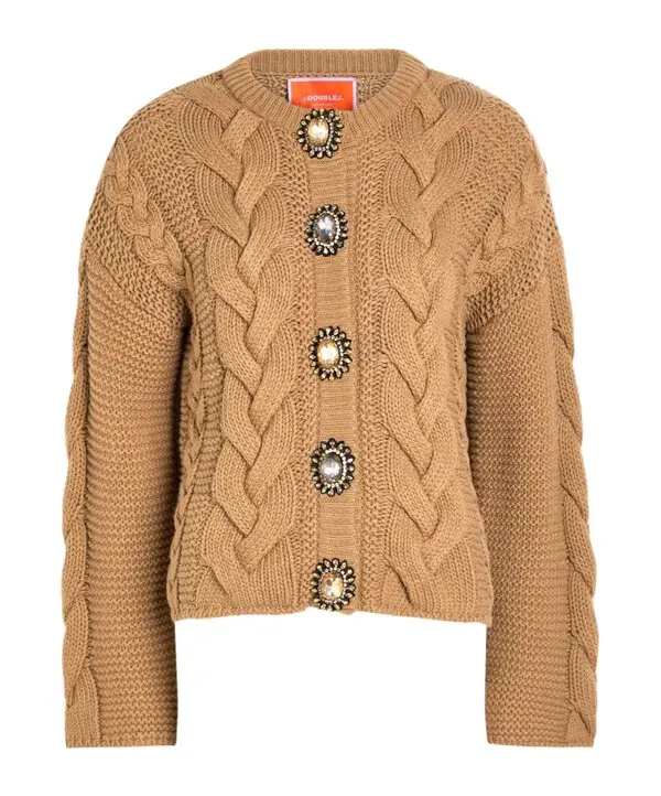 La DoubleJ Portrait Crystal-embellished Wool-blend Cardigan