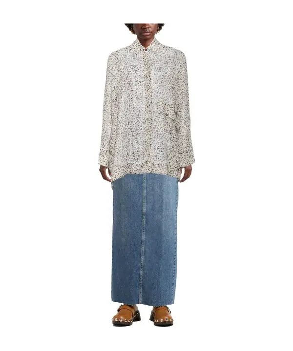 GANNI Floral Long Sleeve Chiffon Shirt