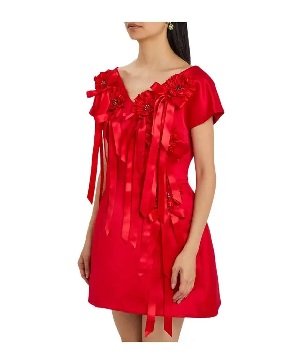 Simone Rocha Duchess Satin Mini Dress With Rosette Appliqués