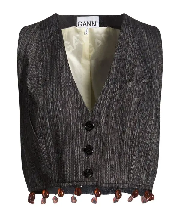 GANNI Solid Color Embroidered Top