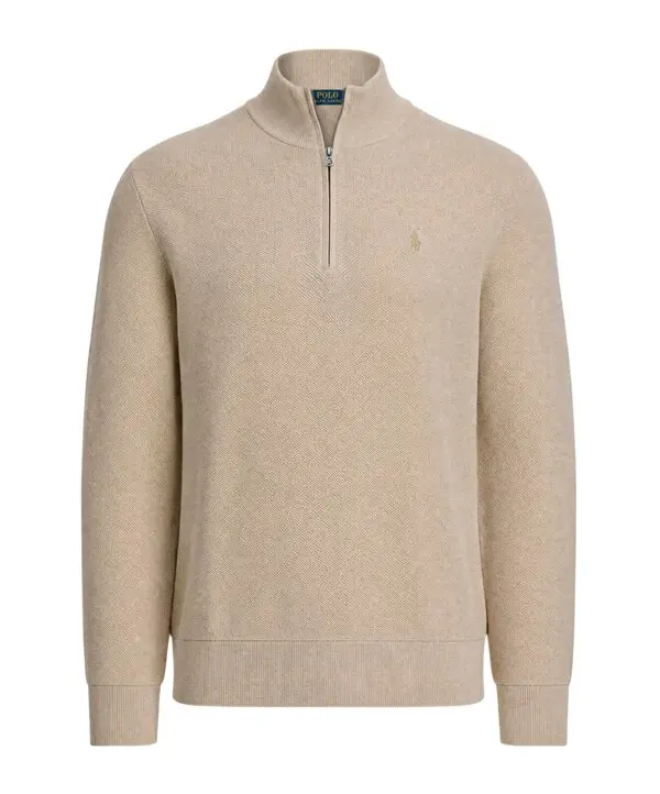 Polo Ralph Lauren Half-zip Waffle-knit Cotton Jumper - Nude