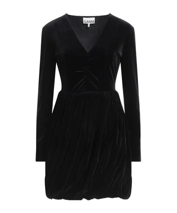 GANNI Fashion Solid Color V-neck Long Sleeve Dress