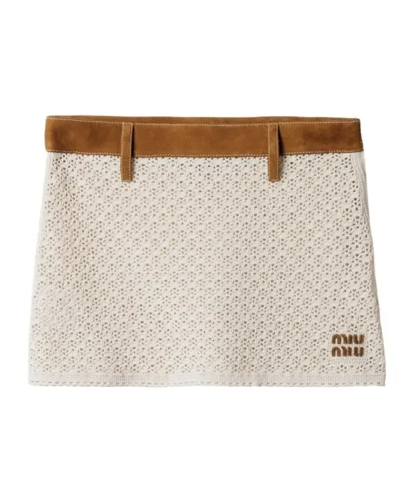 Miu Miu Cotton And Suede Miniskirt