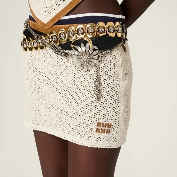 Miu Miu Cotton And Suede Miniskirt